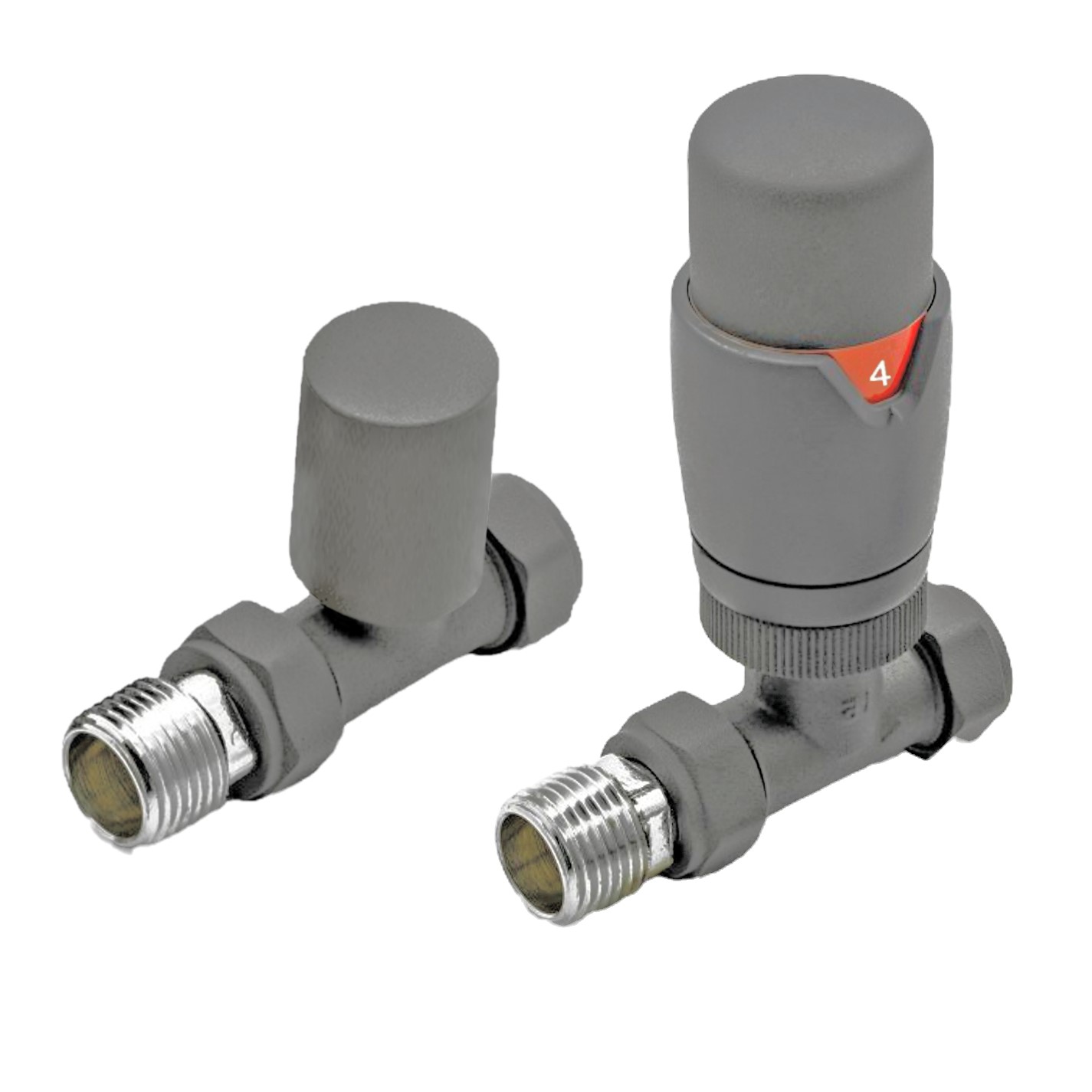TRV Straight Valve and Lockshield - Basalt Grey (RAL 7012) | Towelrads